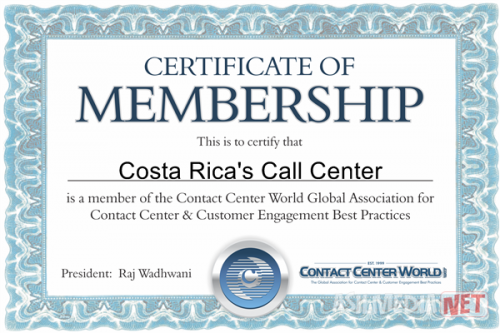 CONTACT CENTER WORLD CERTIFICATE OF MEMBERSHIP COSTA RICA'S CALL CENTER ...